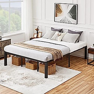 Yaheetech 18 inch California King Bed Frame Heavy Duty Metal Platform Bed with Steel Slat Support and Underbed Storage Non-Slip Mattress Foundation No Box Spring Needed Easy Assembly Black