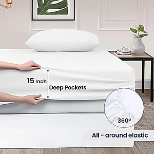 SGI bedding Luxury 4 Piece Egyptian Cotton Sheets King Size - 1000 Thread Count, 100% Cotton Sheets, 15" Deep Pocket Sheet Set, Breathable, Soft and Premium Cotton - White