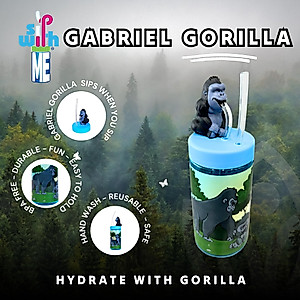 Sip with ME Zoo Silverback Gorilla Cup, Kids Water Bottle, Toddler Cups, Tumbler with Lid and Straw, Travel Sippy Cup for Water or Milk, Kids Cups with Lids, Toddlers 3 and Up, BPA Free Plastic, 12 oz