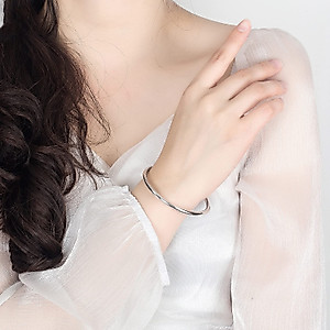 H&Beautimer Solid 925 Sterling Silver Italian Handmade Minimalist 4MM Bracelet for Women's Charm Jewelry 60-65MM Bangle 1/2/3 Set Birthday Gift (1set, 60MM)