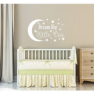 Dream Big Little One Wall Decal, Nursery Wall Decal, Nursery Decor, Nursery Wall Quote, Quote Decal, Removable Vinyl Wall Stickers for Baby Kids Boy Girl Bedroom Nursery Decor A34 (Big, White)