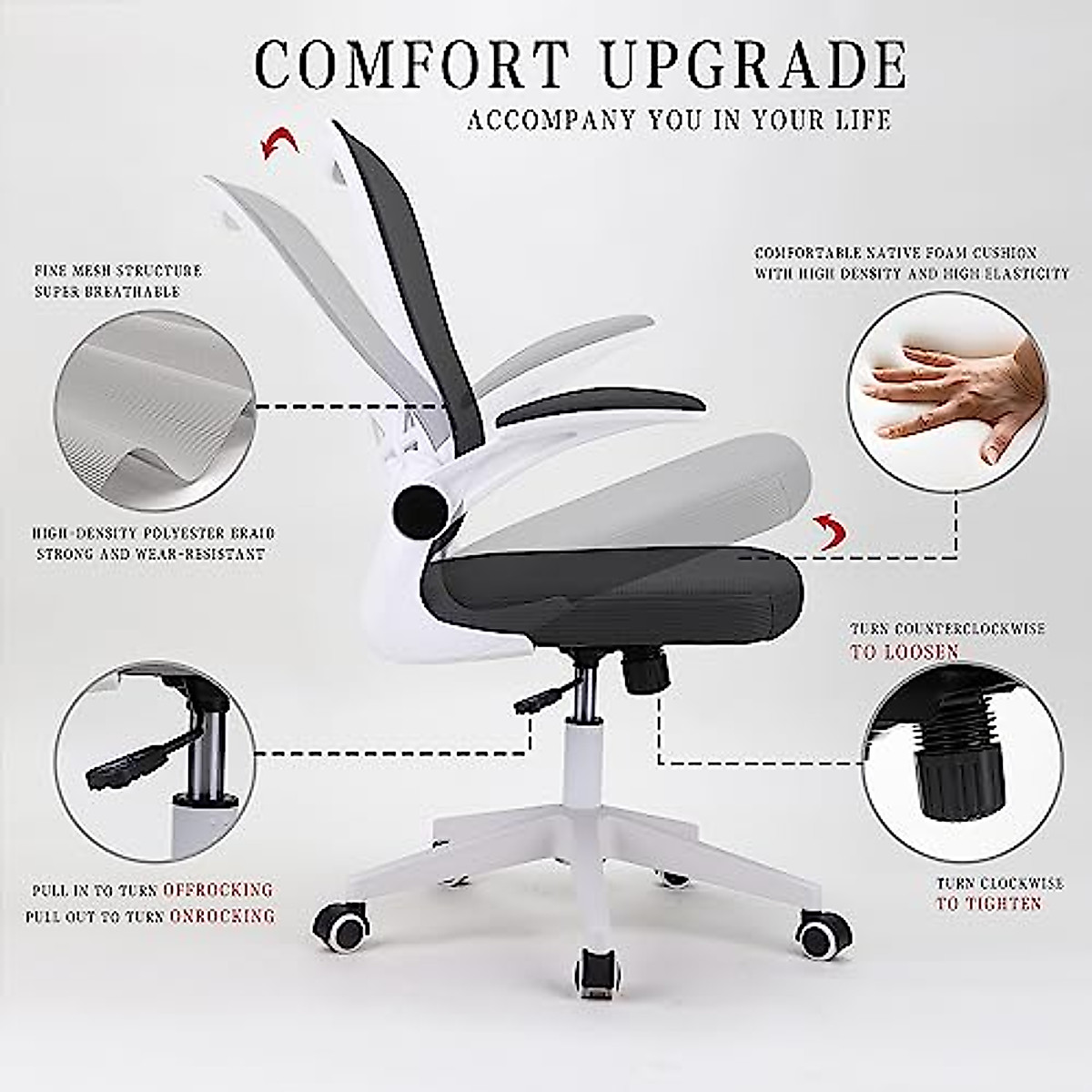 Desk Chair Ergonomic Office Chair Breathable Mesh Chair High-Back Computer Chair with Adjustable Height Headrest Flip-Up Arms and Lumbar Support Executive Rolling Swivel Black