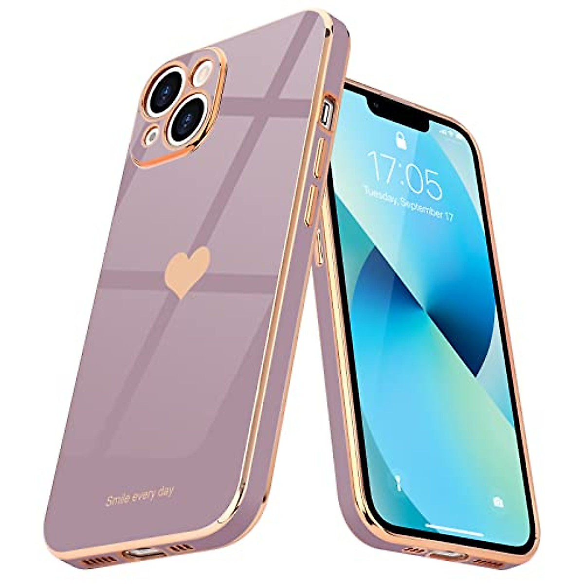 Teageo for iPhone 13 Mini Case for Women Girl Cute Love-Heart Luxury Bling Plating Soft Back Cover Raised Full Camera Protection Bumper Silicone Shockproof Phone Case for iPhone 13 Mini, Lavender