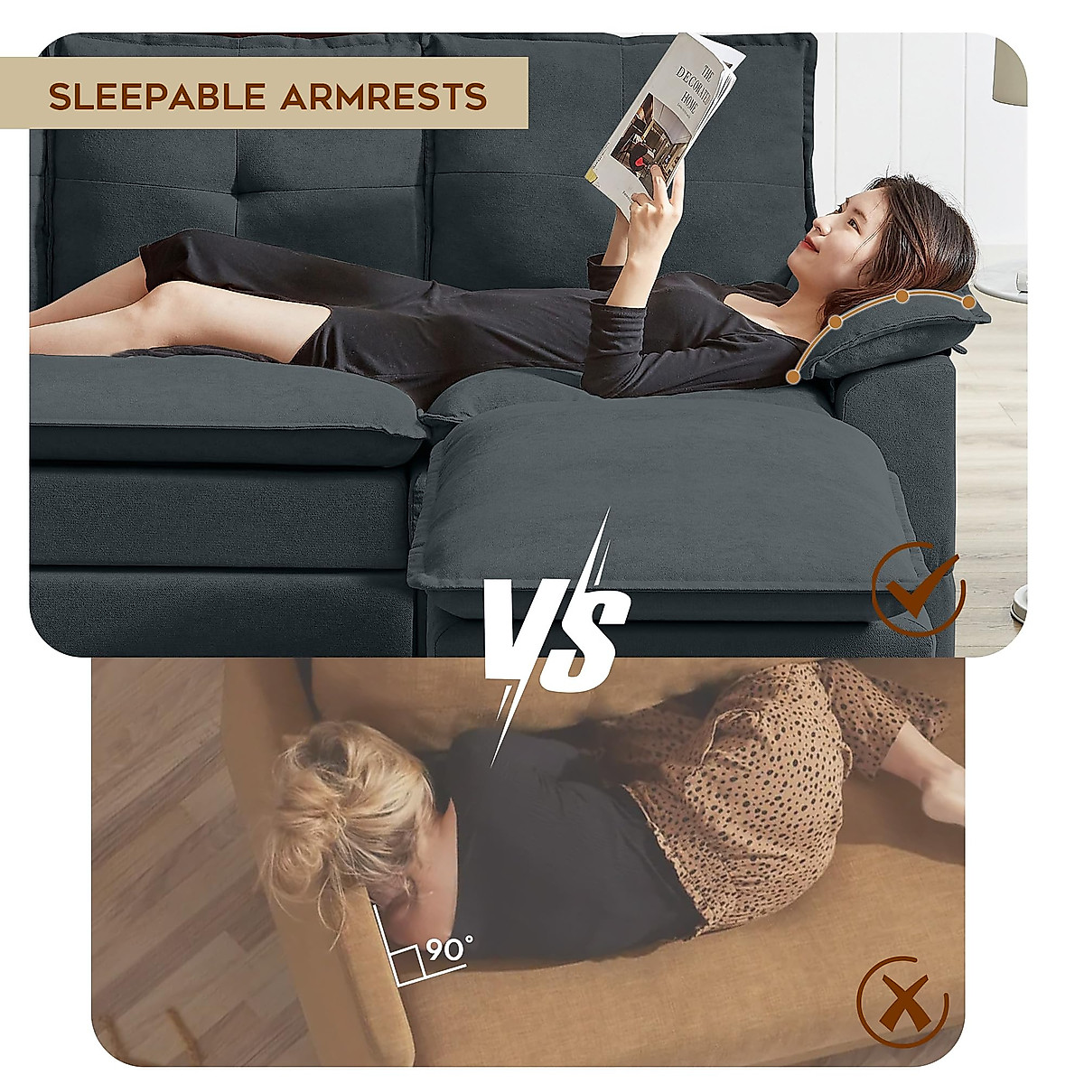 Pingliang Home 82" Convertible Sectional Sofa, L Shaped Couch with Reversible Ottoman, Double Layer Cloud Couch, Modern 3-Seater Sofa for Living Room, Apartment and Small Space