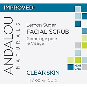 Andalou Naturals Lemon Sugar Facial Scrub, 1.7 oz., Gently Exfoliates and Cleanses for a Clearer, Brighter, and Balanced Looking Complexion, with Meyer Lemons and Manuka Honey