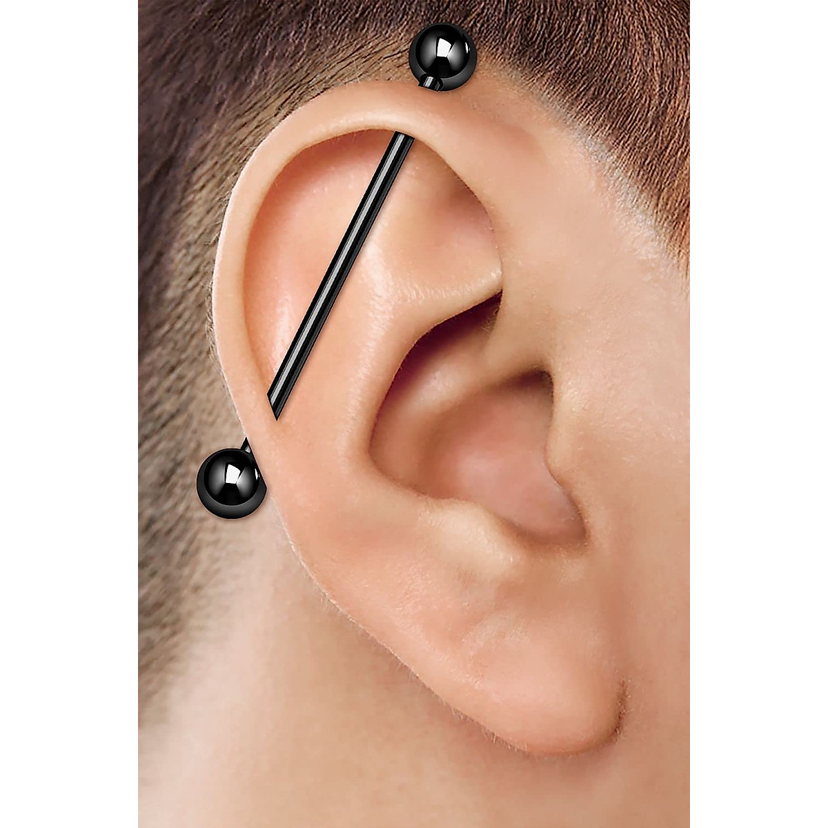 2PCS Stainless Steel Industrial Barbell Stud Scaffold 14 Gauge 1 1/2 38mm 5mm Ball Earrings Piercing Jewelry See More Colors (2pcs 38mm Black)