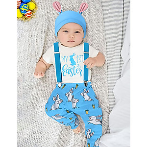 AGAPENG Baby Boy Easter Outfit Easter Outfit Baby Boy My First Easter Baby Boy Outfit Baby Boy Easter Outfit 0-3 Month Infant Short Sleeve Romper Bunny Suspender Pants Rabbit Ears Hat Blue