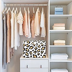 CaTaKu Leopard Spots Brown Storage Bins with Lids and Handles, Fabric Large Storage Container Cube Basket with Lid Decorative Storage Boxes for Organizing Clothes