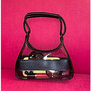 Clear Purse Stadium Approved, Black Accent Crossbody Handbag, Black Leather Jelly Bag