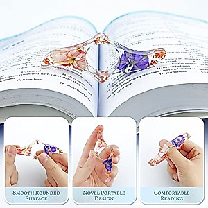 2 Pieces Dried Flower Resin Book Page Holder Transparent Thumb Ring Page Holder Handmade Personalized Flower Resin Holders Reading Bookmark Accessories for Reader Book Lovers