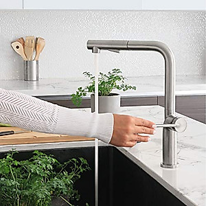STYLISH Modern Kitchen Sink Faucet Single Handle Pull Down Dual Mode 100% Solid Stainless Steel Brushed Stainless Steel Finish, K-146S