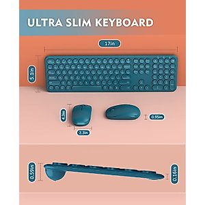 Wireless Keyboard and Mouse, Vssoplor 2.4GHz Ultra Slim Wireless Mouse Keyboard Combo with Round Keycaps for Windows, Laptop, PC, Computer (Sapphire Blue)