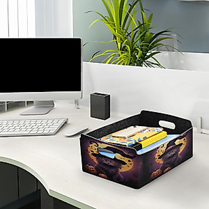 YETTASBIN Halloween Cat Felt Storage Baskets with Handle, Collapsible Open Storage Bin Drawers Storage Box for Shelf Closet Office Bedroom Nursery Home, 14 x 5 x 10 Inch