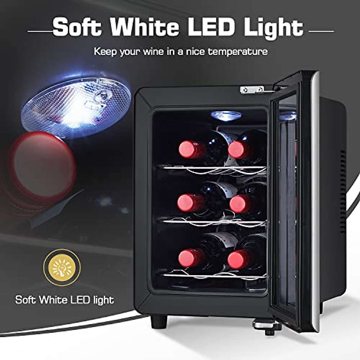 Jointco Thermoelectric Cooler 6 Bottle, Freestanding Wine Cooler, 48F-64F, For Red & White Wine…