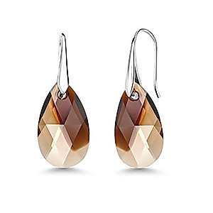 Gem Stone King 925 Sterling Silver Smoky Brown Crystals Teardrop Drop Dangle Hook Earrings For Women