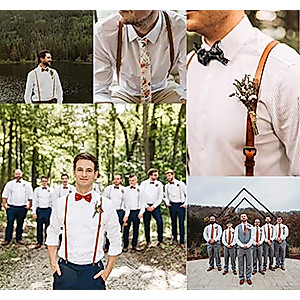 PAHVRION Mens Suspenders X Back Design Leather Suspenders Adjustable Brown Braces Groomsmen Gift for Wedding