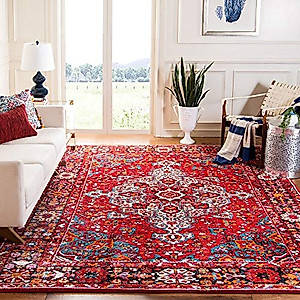 SAFAVIEH Vintage Hamadan Collection 9' x 12' Red / Multi VTH222A Oriental Traditional Persian Non-Shedding Living Room Bedroom Dining Home Office Area Rug