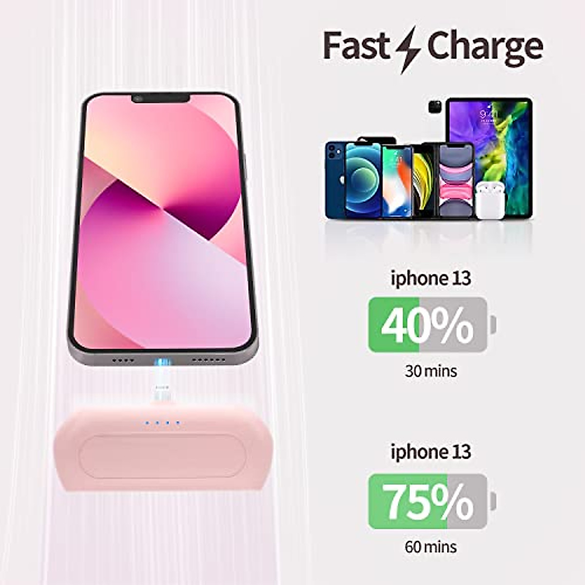 TQGX Small Portable Charger 4800mAh Ultra-Compact Cordless Fast Charger Mini Battery Pack Compatible with iPhone 14/13/12/11/8/7/6/XR/XS Max/Pro Max/AirPods