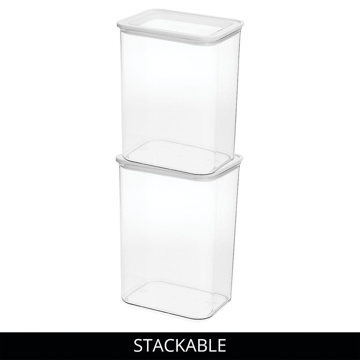 iDesign Recycled Plastic 18.2-Cup Stackable Kitchen and Pantry Storage Canister, Clear/White