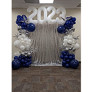 WISPET Silver Sequin Backdrop Curtains 2 Panels 2FTx8FT Glitter Drapes Backdrop Wedding Photo Backdrop Glitter Birthday Bridal Party Curtains Sparkle Background Party Decor Curtains