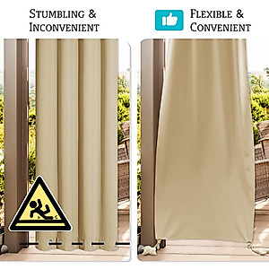 RYB HOME Blackout Curtains Windproof - Weighted Bags Attached, 84 inches Long, Waterproof Thermal Indoor Outdoor for Pool Shower Bedroom Patio, 2 Pcs, W 52 x L 84, Beige
