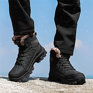 GEXECEUSS Hiking Boots for Mens Breathable Fur Lined Ankle Boots Winter Anti-Slip Snow Boots for Outdoor Backpacking Trekking Walking Trails
