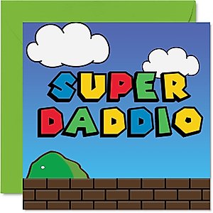 Stuff4 Super Daddio Greeting Card, Video Game Gamer Papa Fun Birthday Card for Dad, 5.7x5.7 Inch, Blank Inside
