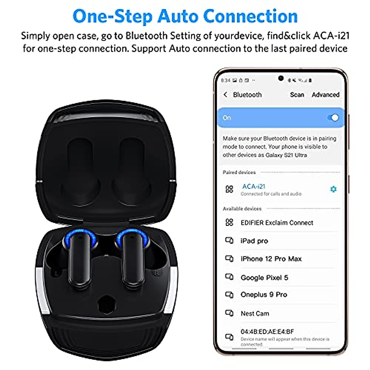 Wireless Earbuds, TITACUTE Bluetooth 5.3 Headset in-Ear Headphone Deep Bass Noise Canceling Earphone for Samsung Galaxy S23 Ultra A53 A14 S22 S21 S20 for iPhone 13 Pro Max 14 12 11 Google Pixel 6 7 6a
