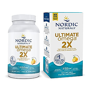 Nordic Naturals Ultimate Omega 2X, Lemon Flavor - 120 Soft Gels - 2150 mg Omega-3 - High-Potency Omega-3 Fish Oil with EPA & DHA - Promotes Brain & Heart Health - Non-GMO - 60 Servings