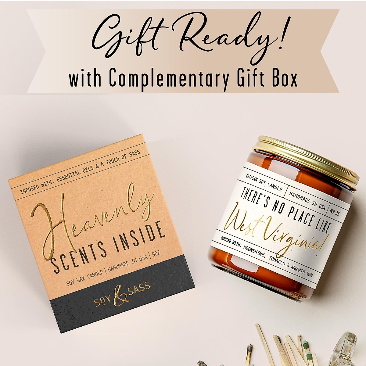 West Virginia Gifts, West Virginia Decor for Home - 'There's No Place Like West Virginia Candle, w/Tobacco, Vanilla & Bourbon I West Virginia Souvenirs State Gifts I 9oz Jar, 50Hr Burn, USA Made