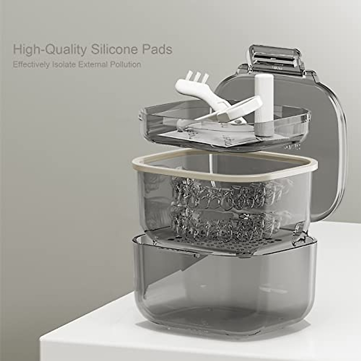 Retainer Case, Retainer Cleaner Case, Unique Denture Bath with Drain Tray, Suitable for Dentures, Denture Bridges, Partial Dentures, Traditional Braces, Etc. (Black)