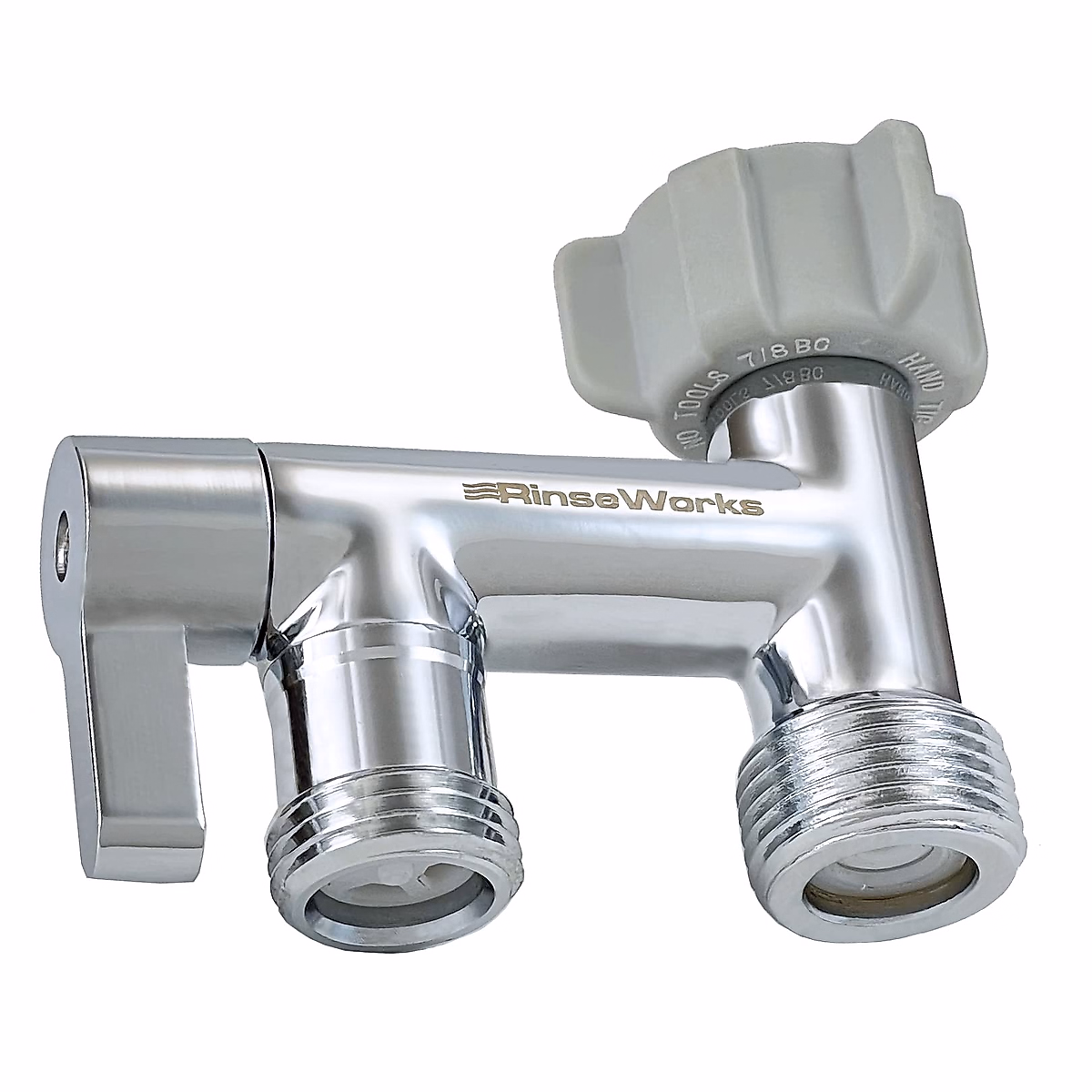RinseWorks –Bidet T Adapter with 3-way Shut-off Valve for Toilet (7/8" Brass Tee connector) with EZ Reach On/Off Knob, cUPC certified by NSF to Uniform Plumbing Code 5 - Year warranty