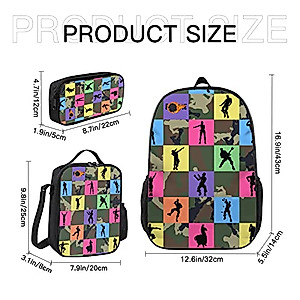 rnxzbia 17inch Game Backpack 3Pcs School Backpack Set with Lunch Bag Pencil Case Gifts for Kids Students Boys Girls, color