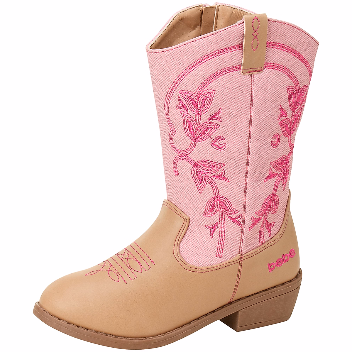 bebe Girls' Cowgirl Boots - Classic Western Cowboy Boots - Mid Calf Boots for Toddlers, Little and Big Girls (5T-7), Size 2 Little Kid, Taupe/Pink