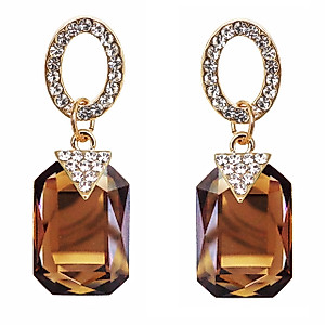 Navachi 18k Gold Plated White Crystal Brown Square Zircon Dangle Az1640e Stud Earrings