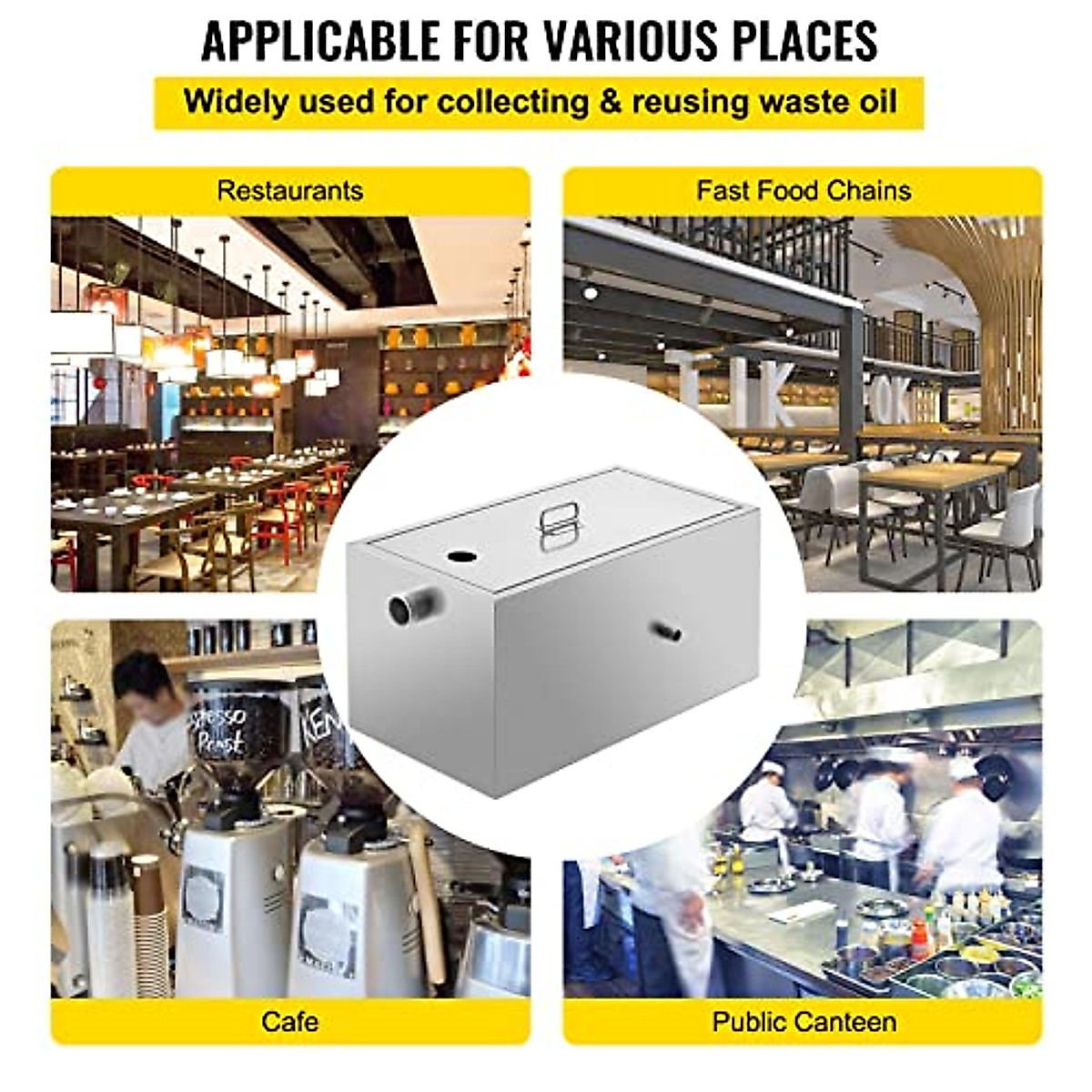 VEVOR 25LB Commercial Grease Trap, 13GPM Commercial Grease Interceptor, Stainless Steel Grease Trap w/Top & Side Inlet, Under Sink Grease Trap for Restaurant Factory Home Kitchen