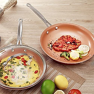 COOKUFO Nonstick Copper Pan Set - 12 inch(28cm), Frying Pan Set, Fry Pan Set with Induction Base & Stainless Steel Handle, Suitable for Cooking Saute Vegetables, Steaks (12inch)