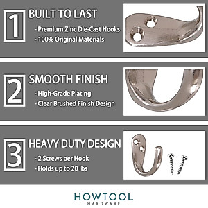 HOWTOOL Wall Hooks for Hanging Heavy Duty 35 lbs Hooks for Walls Brass 12 Pack