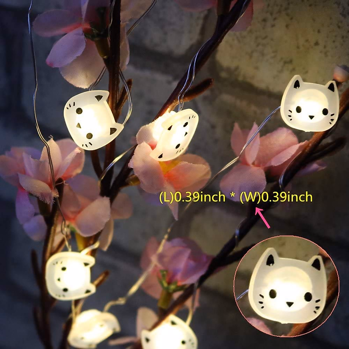 MUMENG String Lights Warm White 20 LEDs Lovely Cat Decoration Lighting Battery Power Fairy Light Easy Installment for Indoor Outdoor Wedding Festoon Party