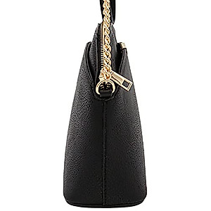 FashionPuzzle Faux Leather Solid Small Dome Crossbody bag with Chain Strap (Black)
