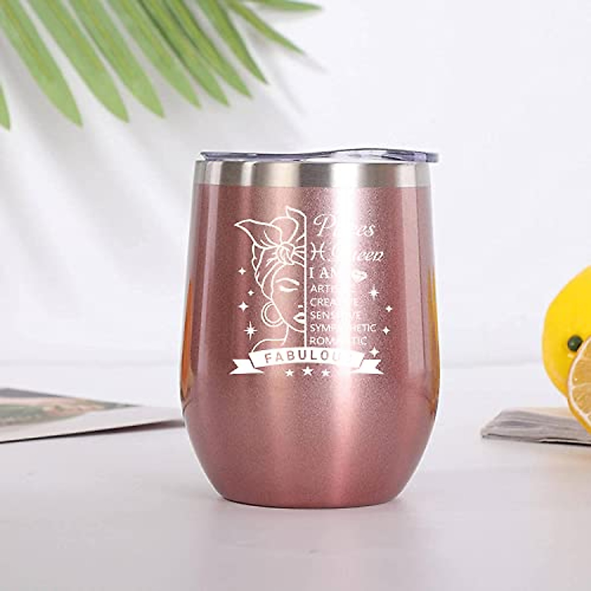Joyloce Pisces Zodiac Wine Tumbler 12 oz, Zodiac Pisces Gifts for Women Girls Coffee Mug, Pisces January February Birthday Gifts for Women, Constellation Horoscope Gift Astrology Gifts Stemless Cup