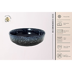 VALLENWOOD Extra Large Salad Serving Bowl, 11 inch. Big Ceramic Navy Dark Blue Pasta bowl Plus Oil Bottle. 95 oz. Beautiful And Elegant Huge Design. Giant Mixing and Fruit Bowls