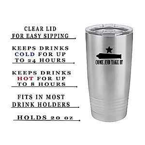 Rogue River Tactical Come and Take It Gonzales Texas Flag 20 Oz. Stainless Steel Travel Tumbler Mug Cup w/Lid Vacuum Insulated Hot or Cold (Silver)