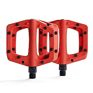 25NINE Ronin Platform BMX Bike Pedals - Flat Platform with Metal Grip Pins - Sealed Bearings - Cr-Mo Spindle - Red