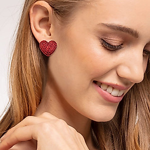 Valentines Day Earrings, Valentines Day Gifts for Her, Girlfriend, Wife, Big Red Heart Stud Earrings for Women, Sparkling Rhinestone Earrings, E03A