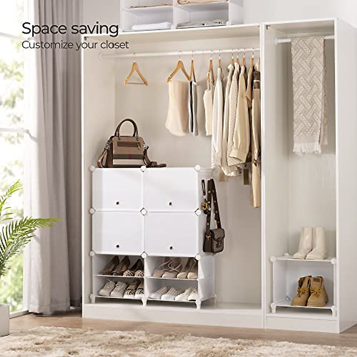 DINMO Shoe Rack, 8 Tier Shoe Storage Cabinet, 48 Pair Plastic Shoe Organizer for Closet Hallway Bedroom Entryway, White