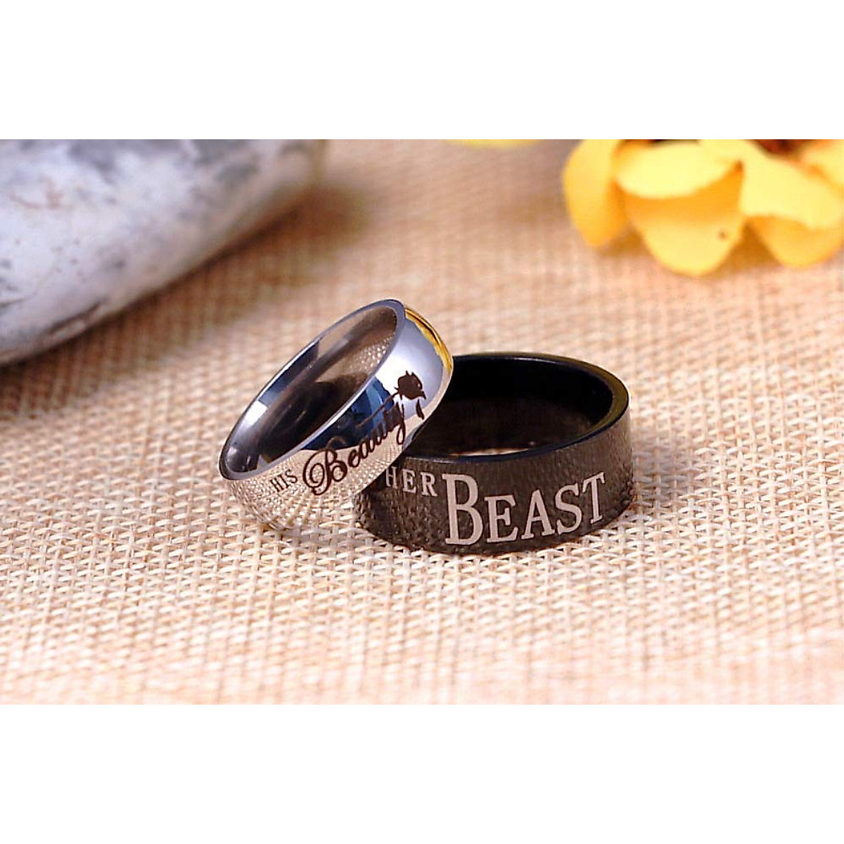 Black Her Beast Ring Stainless Steel Wedding Bands Anniversary Engagement Promise Ring (His Size 13)