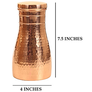 Pure Copper Hammered Design Pitchers And Bedside Carafes With Tumbler Water Bottle Storage With Lid