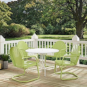 Crosley Furniture KOD10010KL Griffith Retro Metal Outdoor 5-Piece Dining Set with 39" Table and 4 Chairs, White and Key Lime