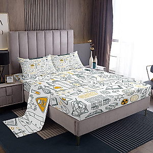 Erosebridal Science Formula Bed Sheets Set Chemical Subject Theme Sheet Set for Boys Girls Math Equation Sheets Teens Kids Math Geometry Science Fitted Sheet Mathematics Formula Flat Sheet Twin Size